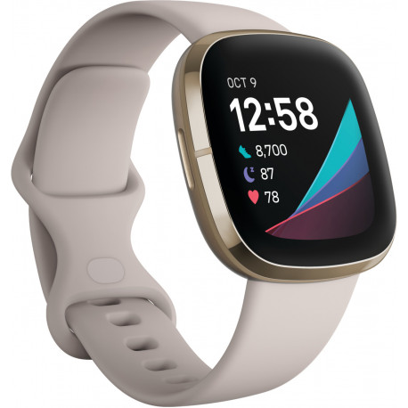 Fitbit Sense, lunar white/soft gold stainless steel (open package ...