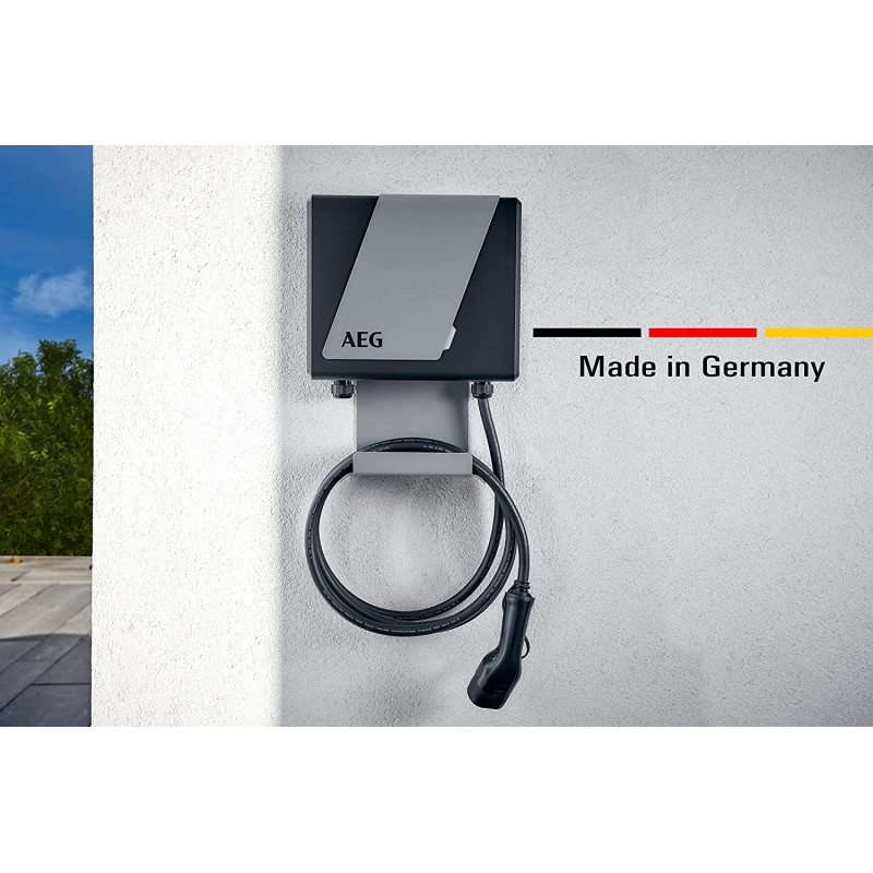 AEG Wallbox WB 11 FI, 11 kW, with FI circuit breaker type B (black/grey, incl. cable holder ...