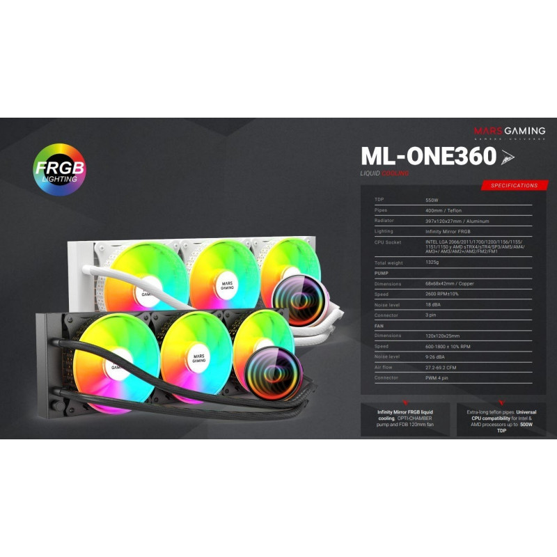 Mars Gaming ML-ONE360 CPU Liquid Cooling FRGB - CPU coolers - Photopoint