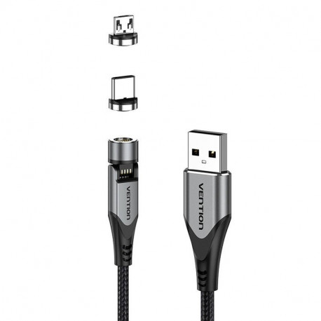2in1 magnetic cable USB to USB-C/Micro-B USB Vention CQXHF 1m (Grey ...
