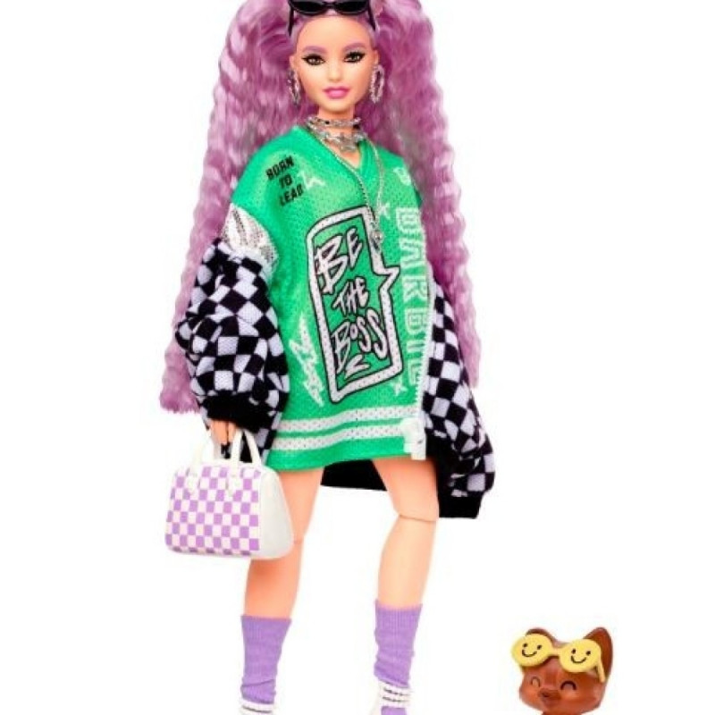 Barbie doll Extra jacket chequered light pink hair - Dolls - Photopoint