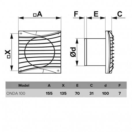 Bathroom fan Vlano ONDA 100 TH (with timer and humidity sensor) 100 mm ...