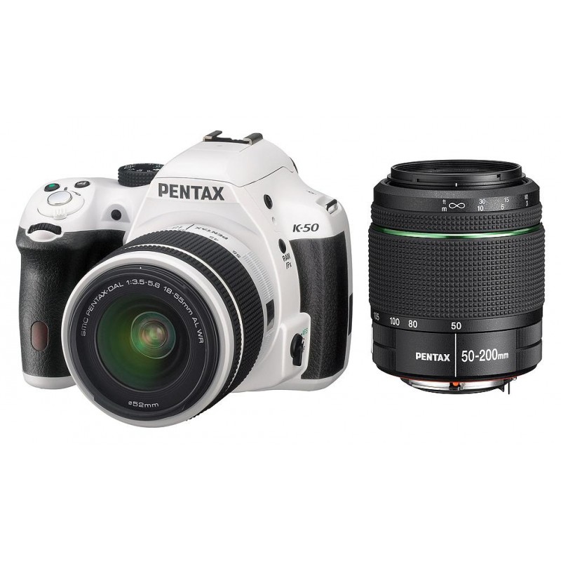 Pentax K-50 + 18-55mm WR + 50-200mm WR Kit, white - DSLRs - Nordic Digital